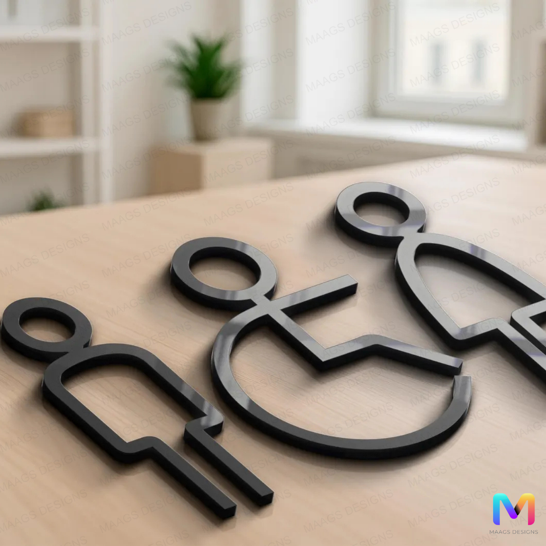 3D Acrylic Restroom Signage | Modern Bathroom Wall Decor – Maags Designs