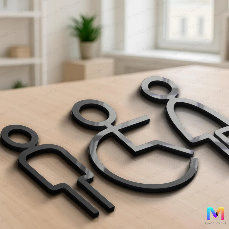 3D Acrylic Restroom Signage | Modern Bathroom Wall Decor – Maags Designs