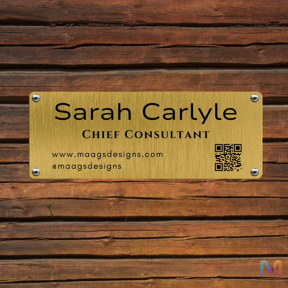 LinkSlate Office Name Plate - Stainless Steel Gold Name Plate with QR ...