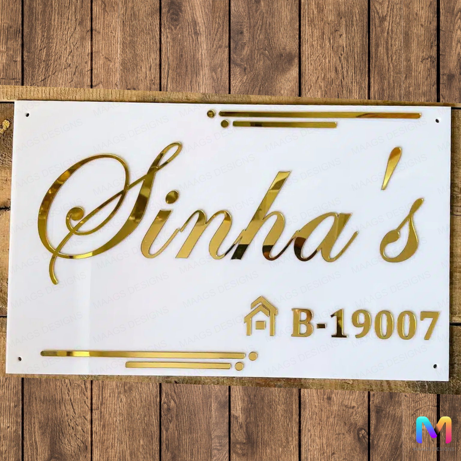 Raised Letter Gold in White Plate - Name Plate (Acrylic) – Maags Designs